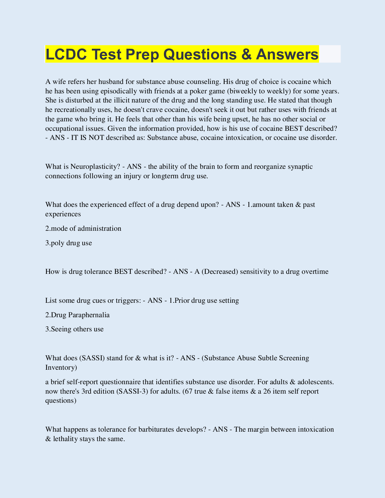 LCDC Test Prep Questions & Answers | 400+ Questions with 100% Correct ...