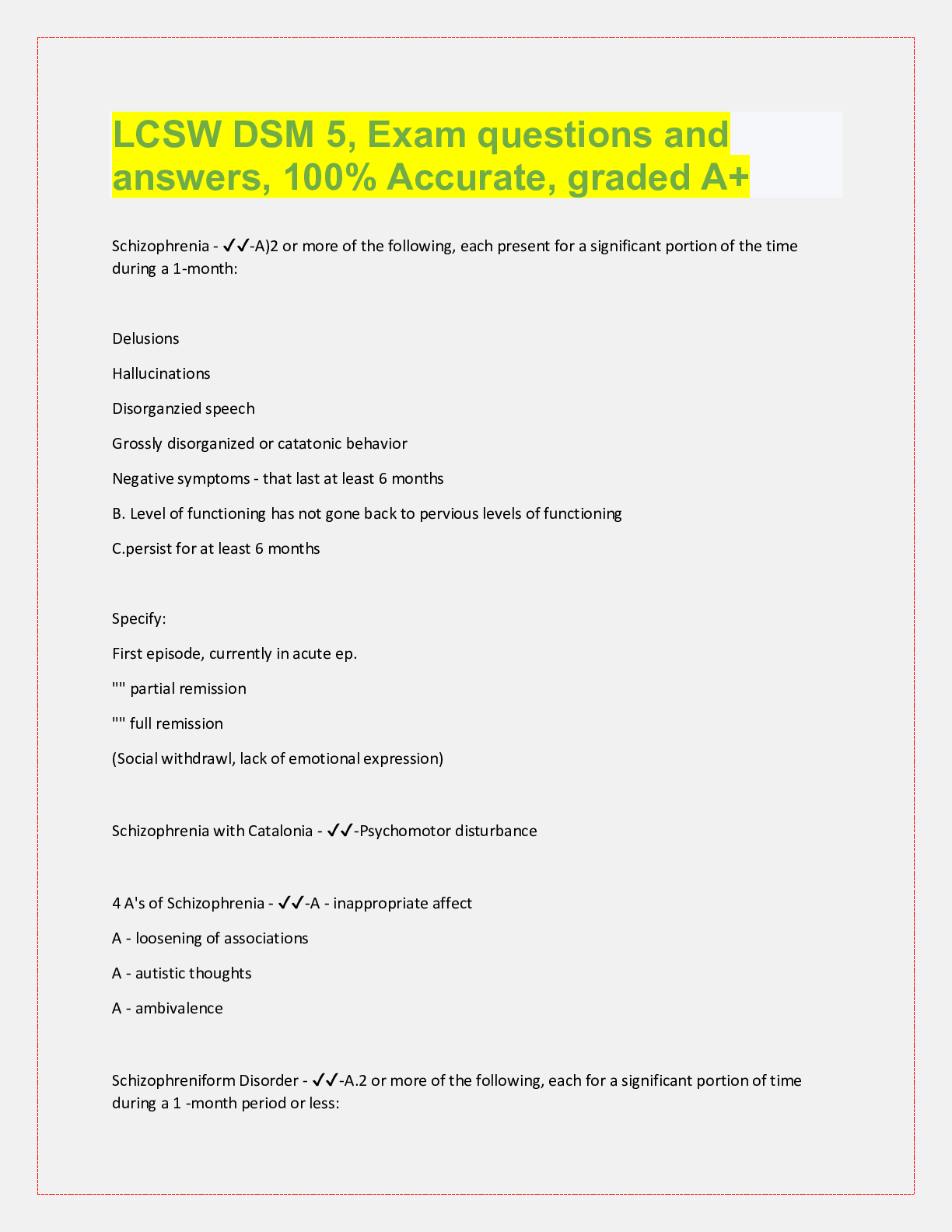 DSM 5 Review Bundle, top Questions Exam. verified. - Scholarfriends