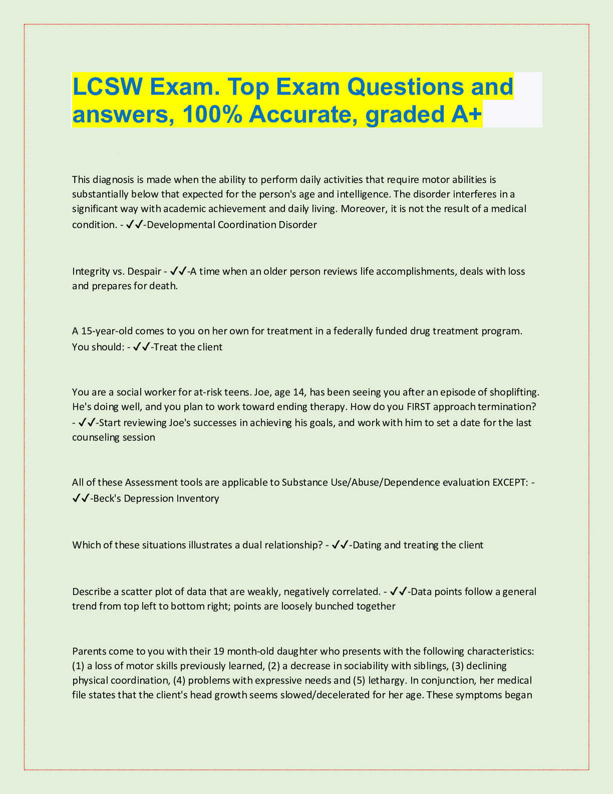 LCSW Exam: Therapist Development Center, Questions and answers, rated ...