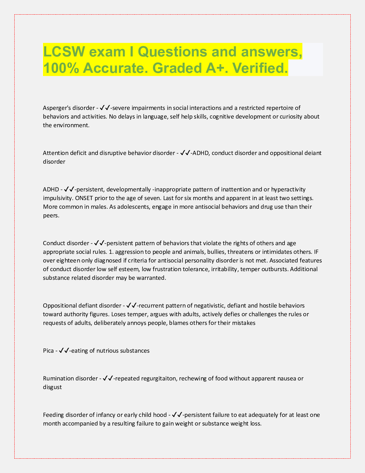 LCSW exam I Questions and answers, 100% Accurate. Graded A+. Verified ...