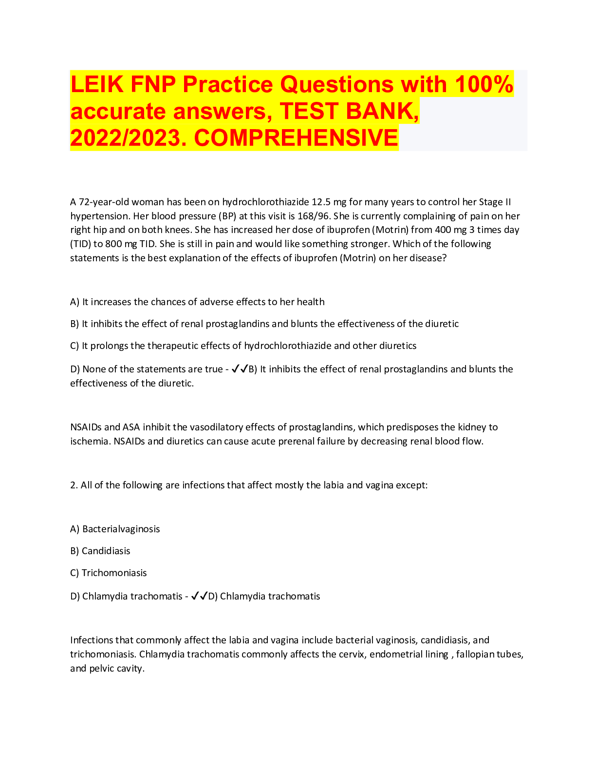 LEIK FNP Practice Questions with 100% accurate answers, TEST BANK, 2022 ...