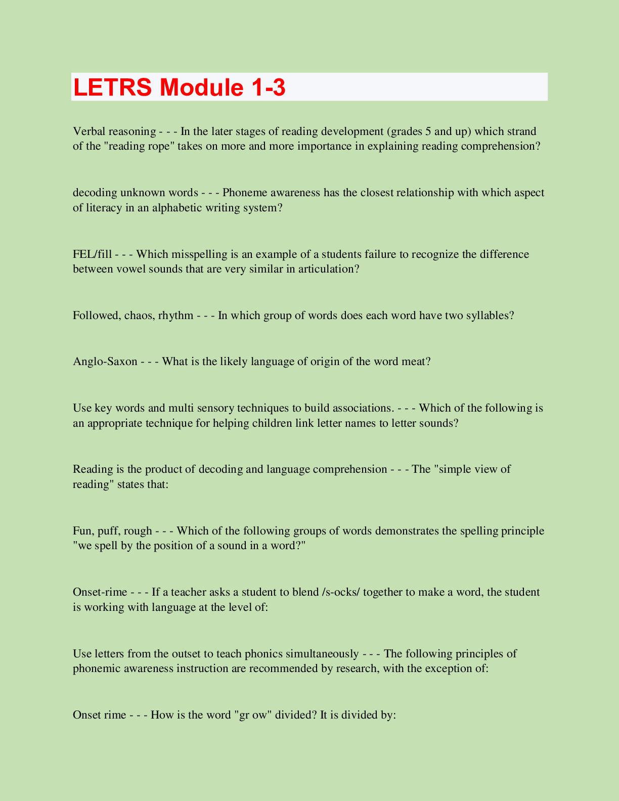 LETRS Module 1-3 - Scholarfriends