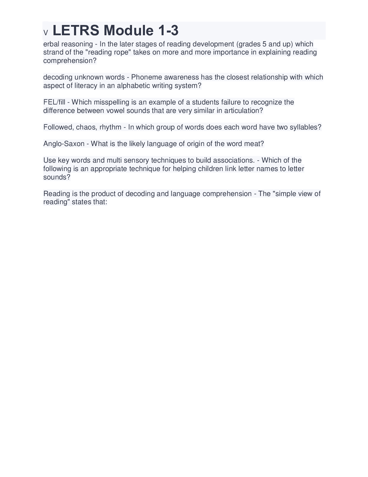 LETRS Module 1-3 (2022/2023) Verified Answers by Expert - Scholarfriends