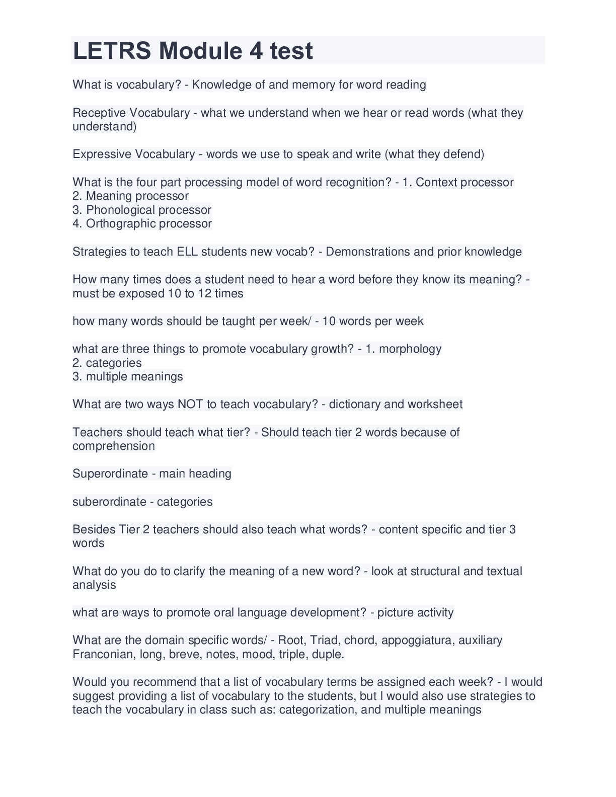 LETRS Module 4 test - Scholarfriends