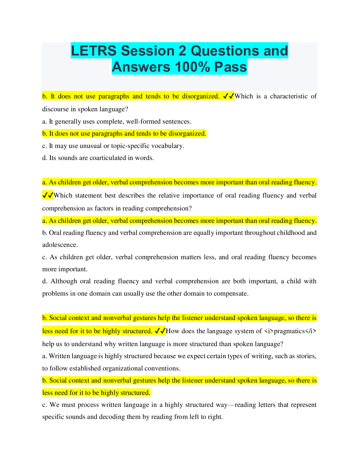 LETRS Session 2 Questions and Answers 100% Pass - Scholarfriends