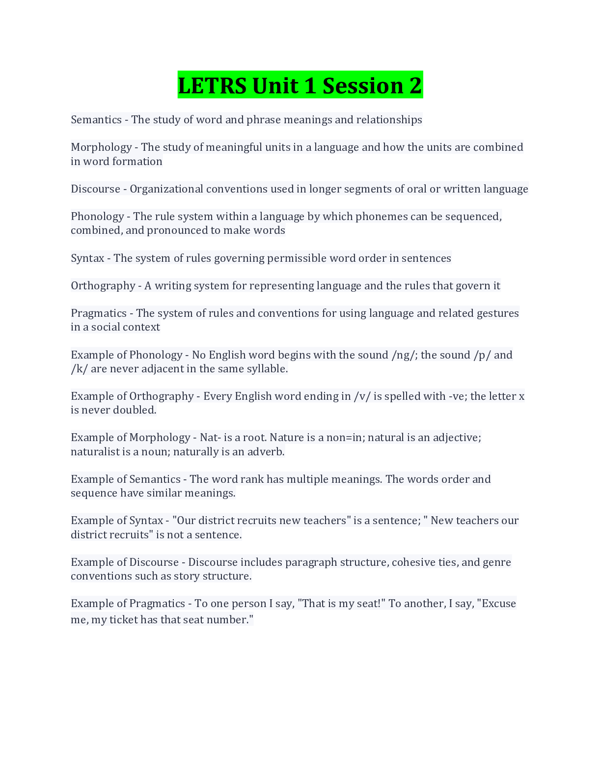 LETRS Unit 1 Session 2 Terminologies 2022/2023 - Scholarfriends