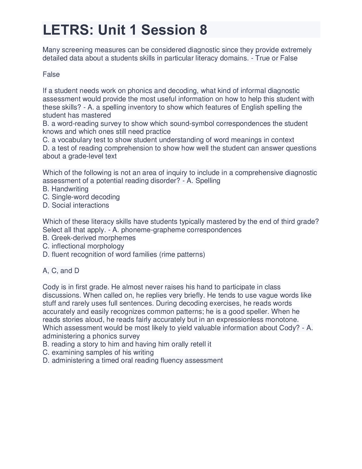 LETRS: Unit 1 Session 8 - Scholarfriends