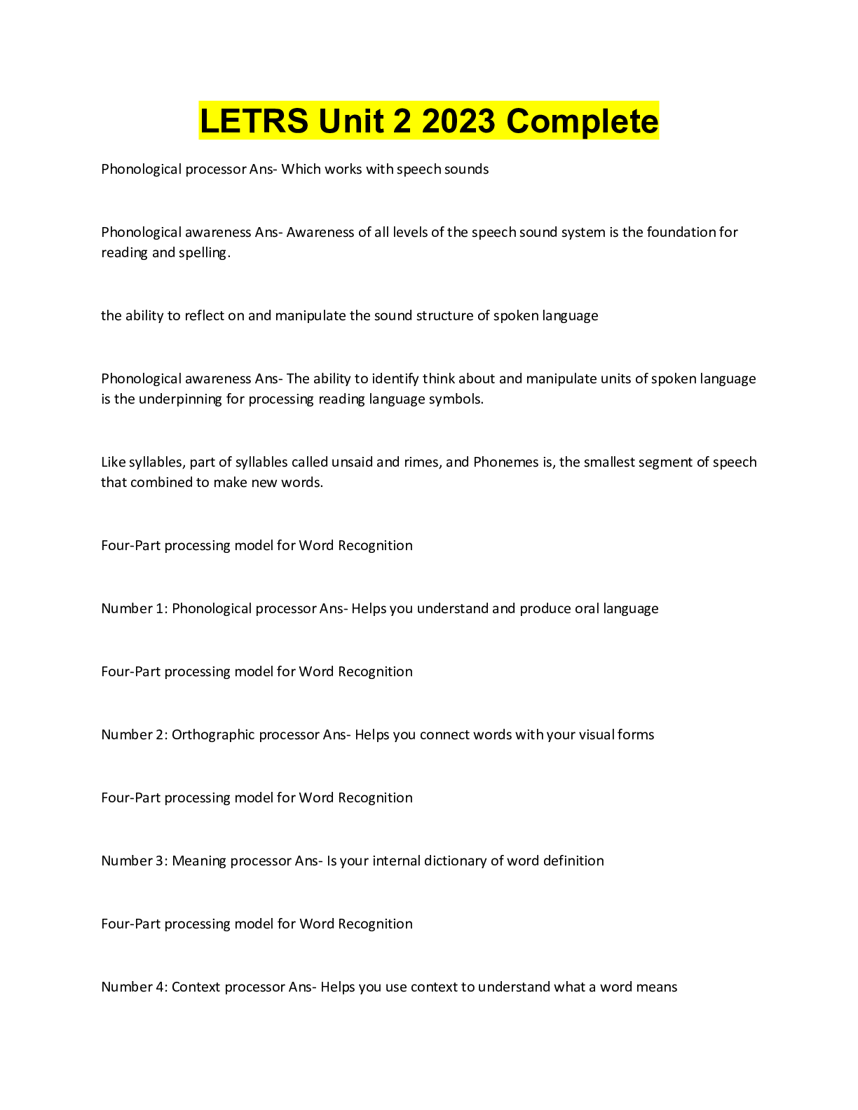 LETRS Unit 2 2023 Complete - Scholarfriends