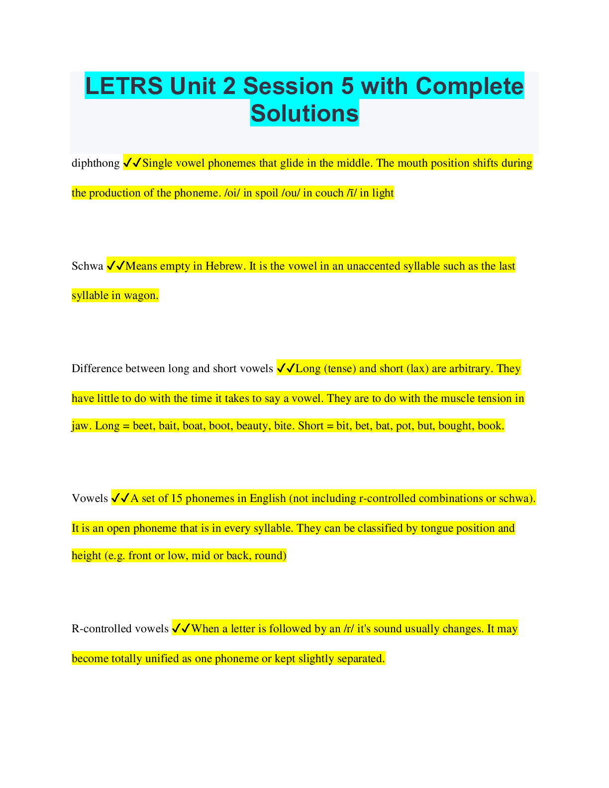 LETRS Unit 2 Session 5 with Complete Solutions – Scholarfriends ...