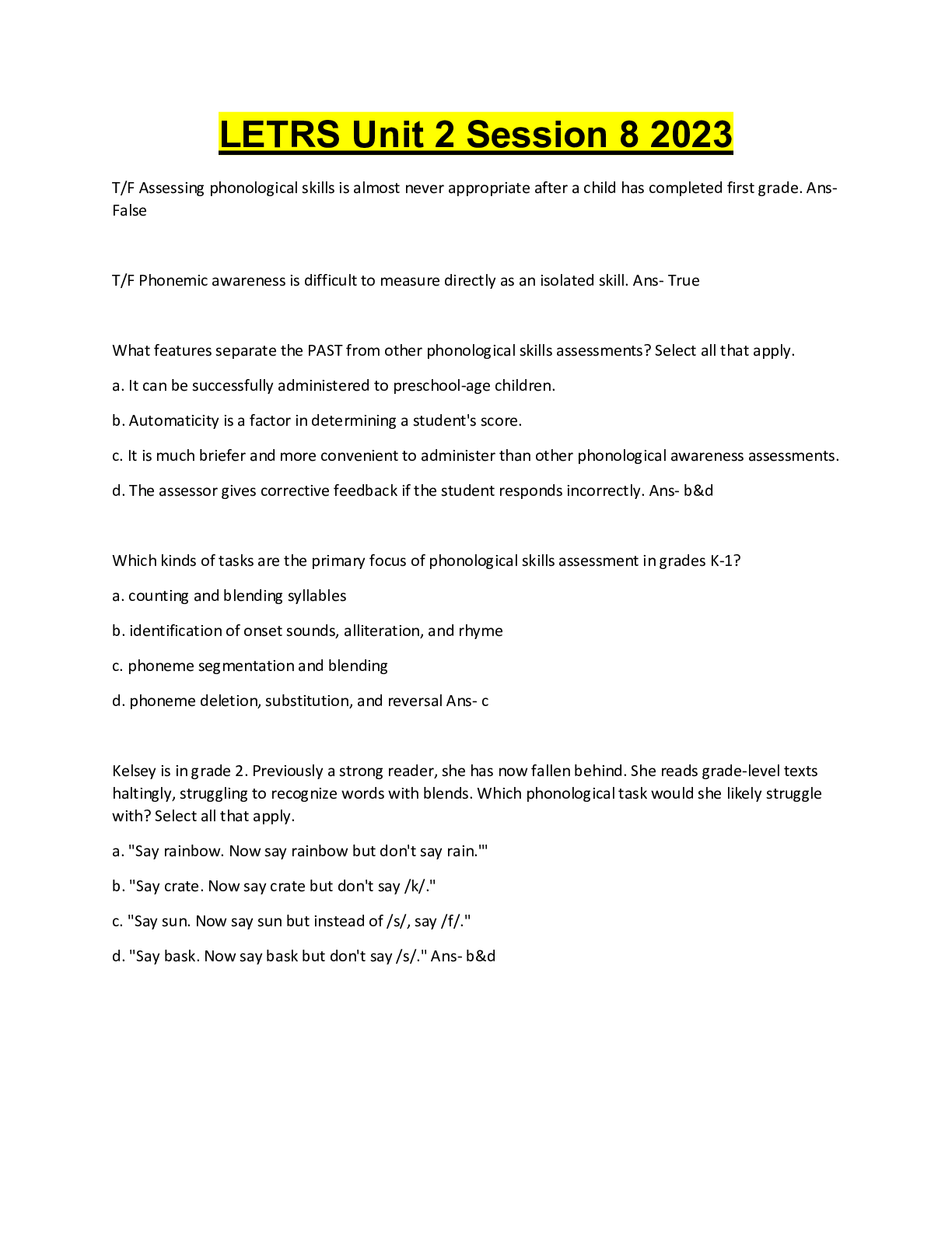 LETRS Unit 2 Session 8 2023 - Scholarfriends