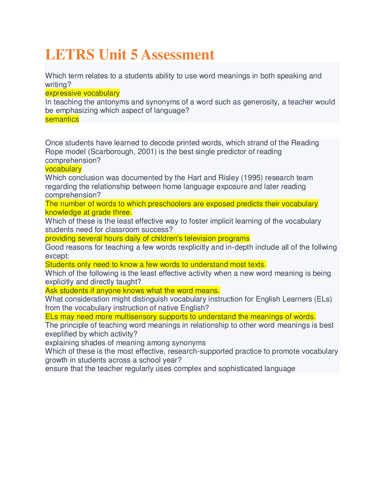 LETRS Unit 5 Assessment - Scholarfriends