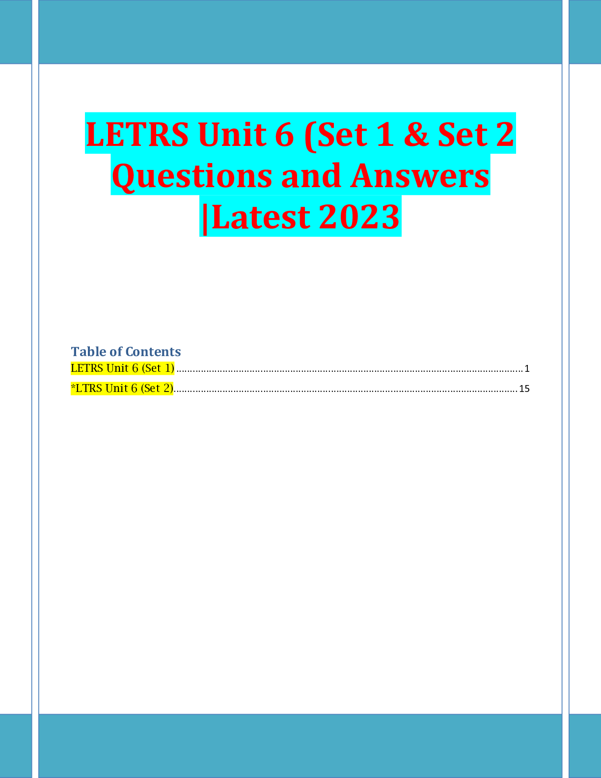 LETRS Unit 6 (Set 1 & Set 2 Questions and Answers |Latest 2023 ...