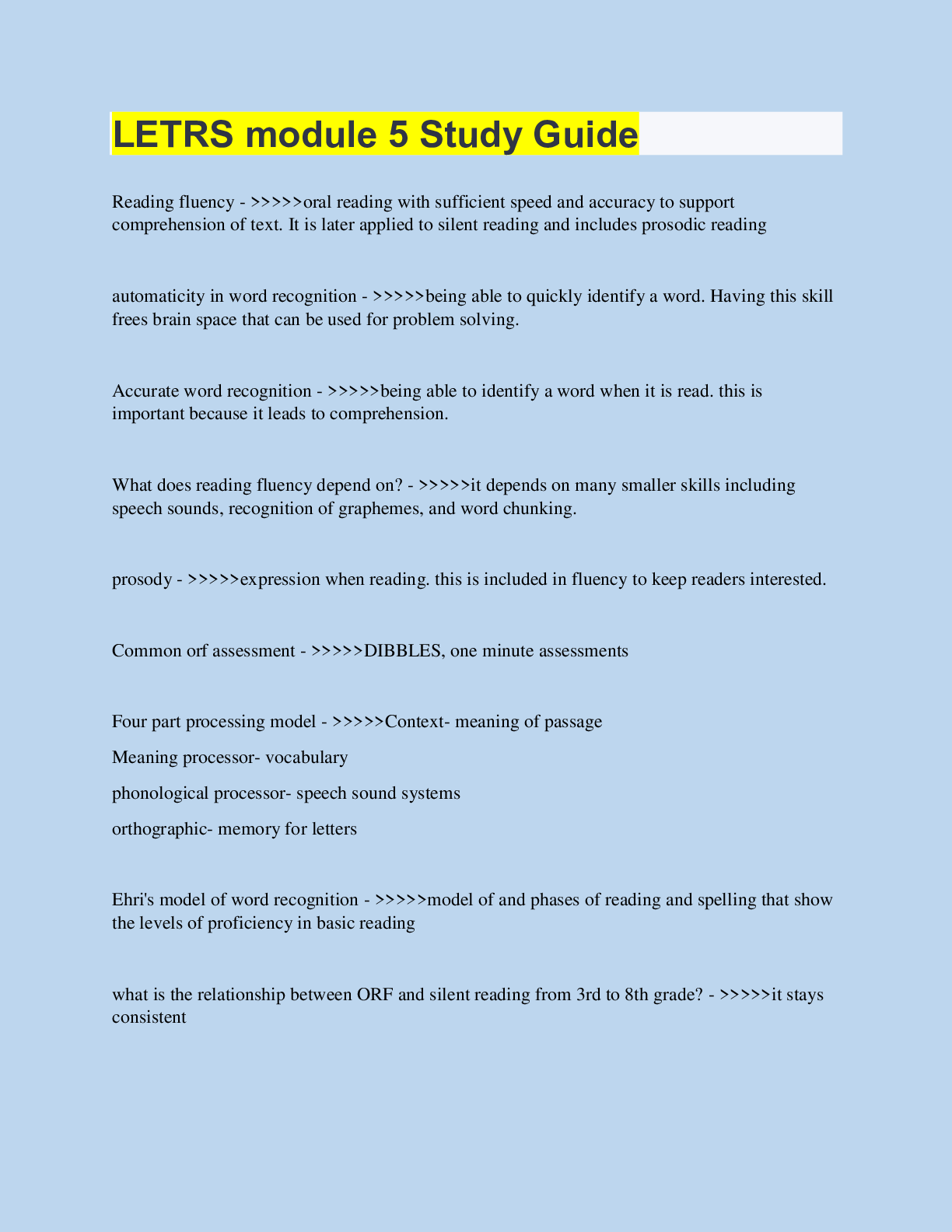 LETRS module 5 Study Guide | with Complete Solution - Scholarfriends