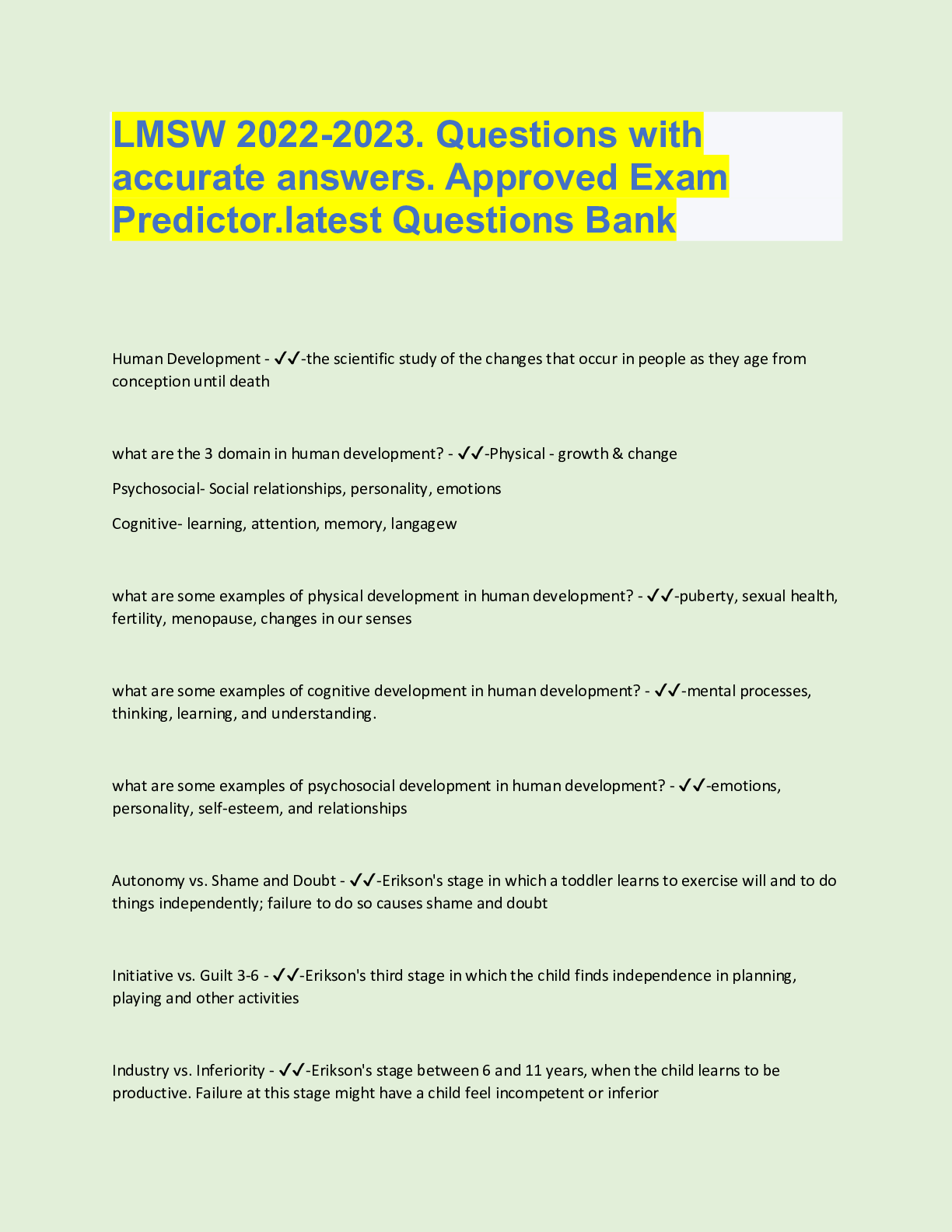 LMSW 2022-2023. Questions with accurate answers. Approved Exam ...