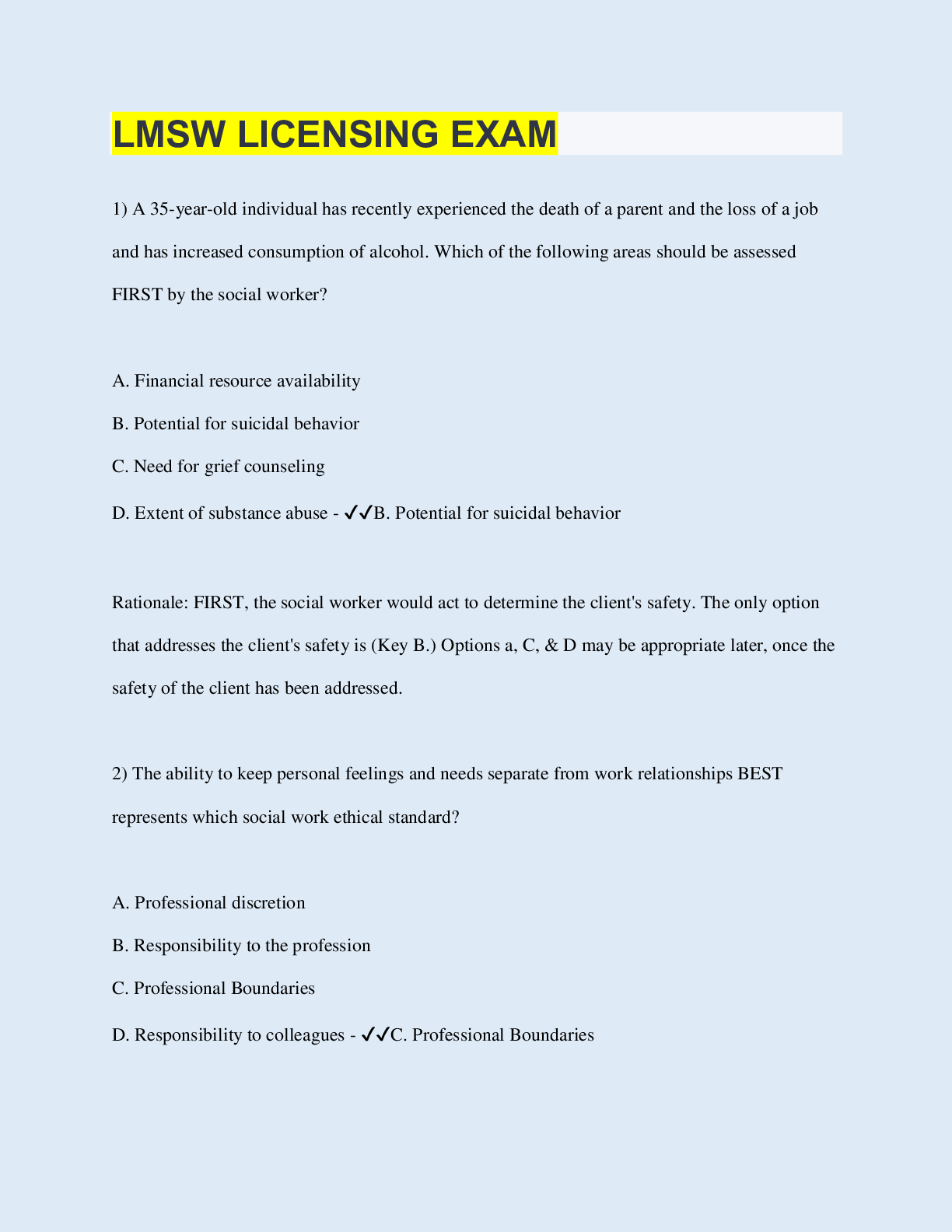 LMSW LICENSING EXAM - Scholarfriends