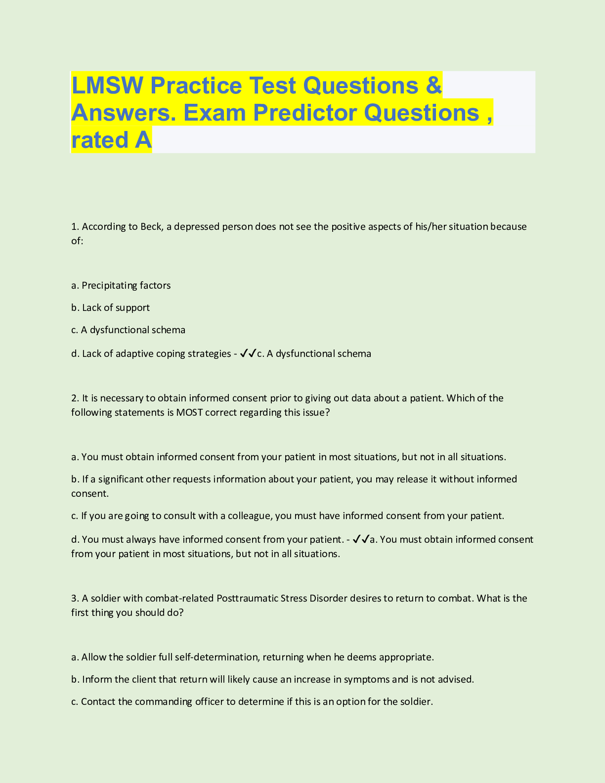 LMSW Practice Test Questions (Answered 100%) – Scholarfriends ...