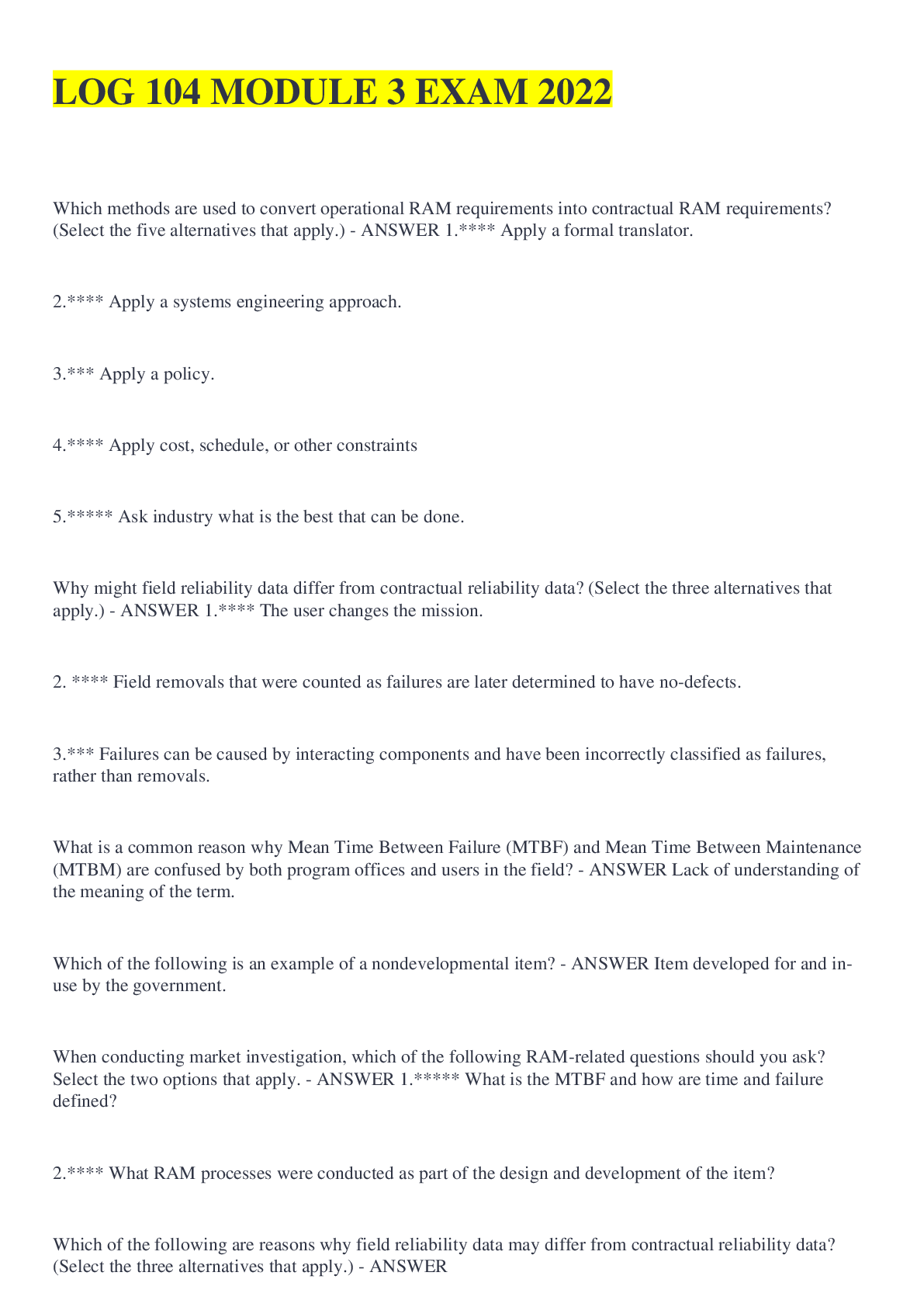 LOG 104 MODULE 3 EXAM 2022 - Scholarfriends