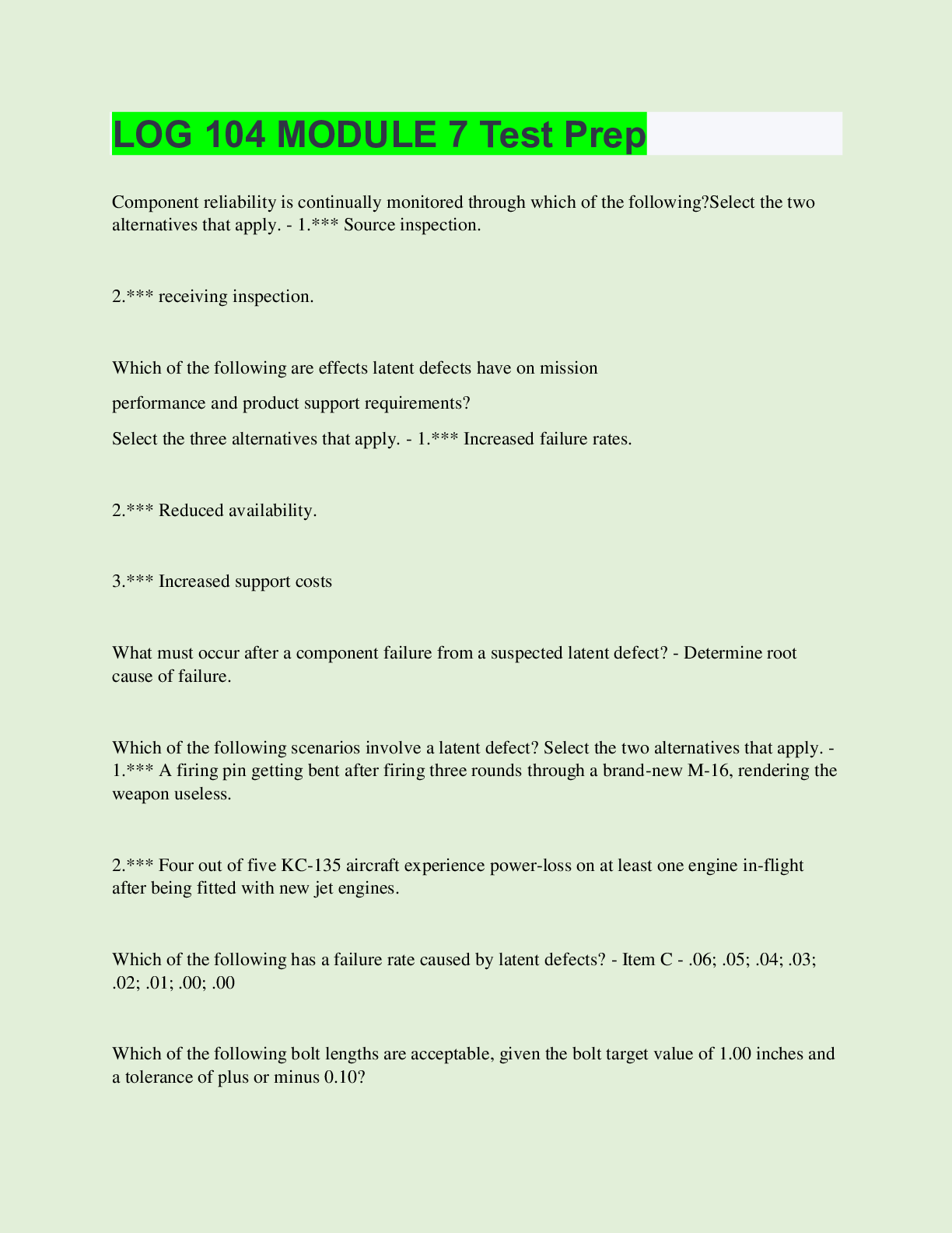 LOG 104 MODULE 7 Test Prep | with 100% Correct Answers | Updated ...