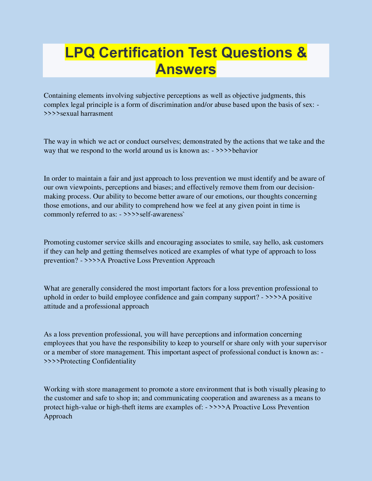 LPQ Certification Test Questions & Answers - Scholarfriends