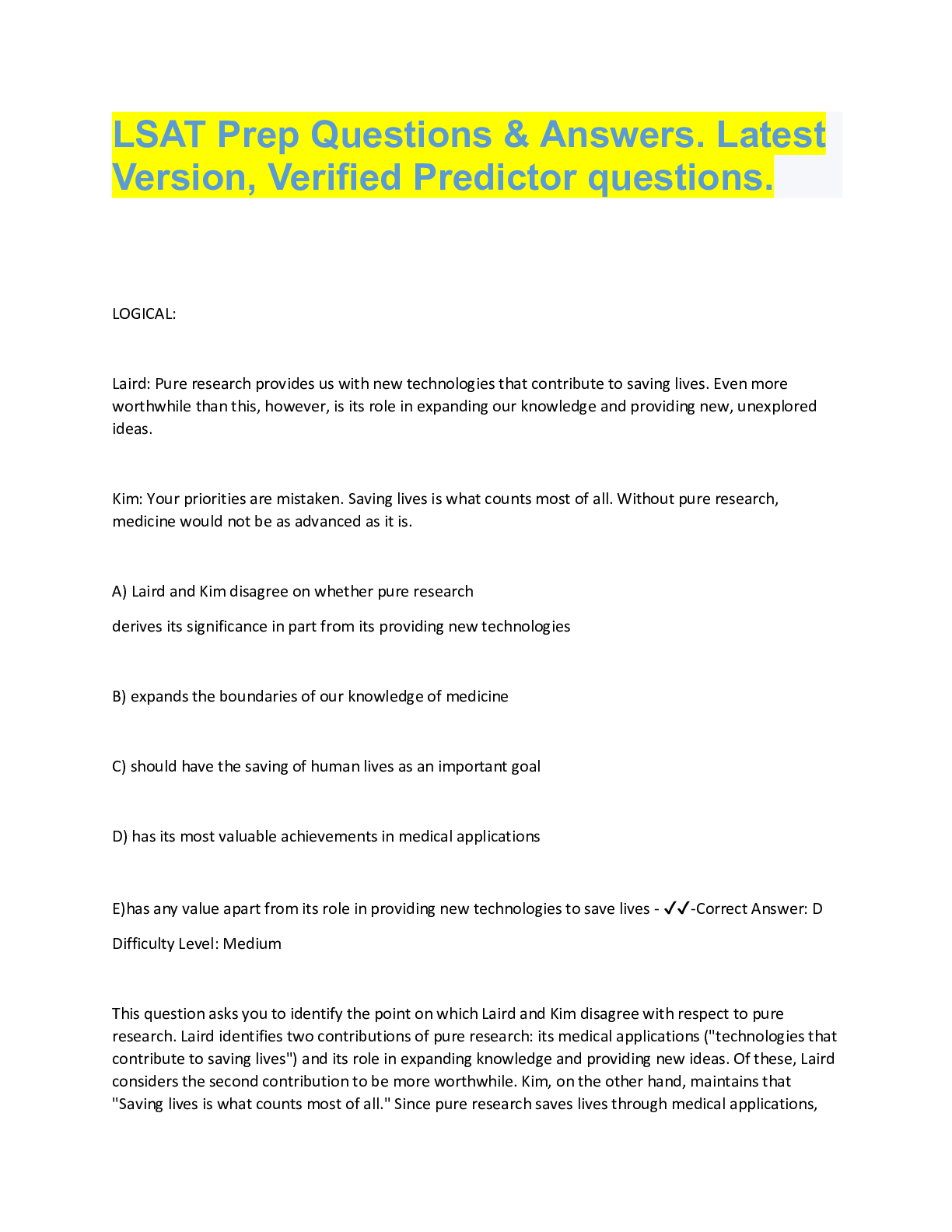 LSAT Prep Questions and answers 2022/2023 - Scholarfriends
