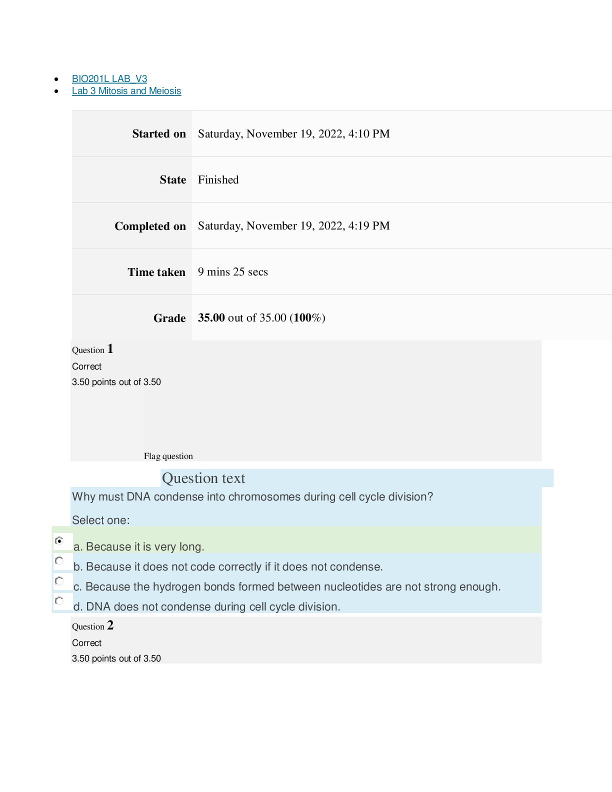 BIO201L Lab 3 Mitosis and Meiosis[ALL ANSWERS 100% CORRECT ...