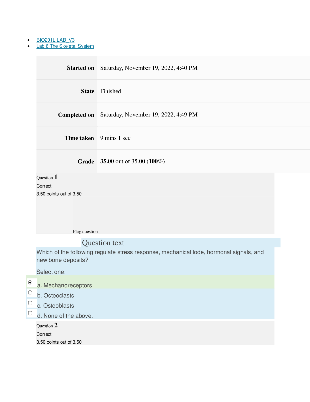 BIO201L Lab 6 The Skeletal System[ALL ANSWERS 100% CORRECT ...