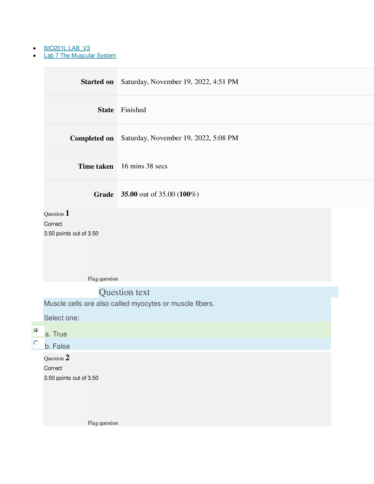 BIO201L Lab 7 The Muscular System[ ALL ANSWERS 100% CORRECT ...