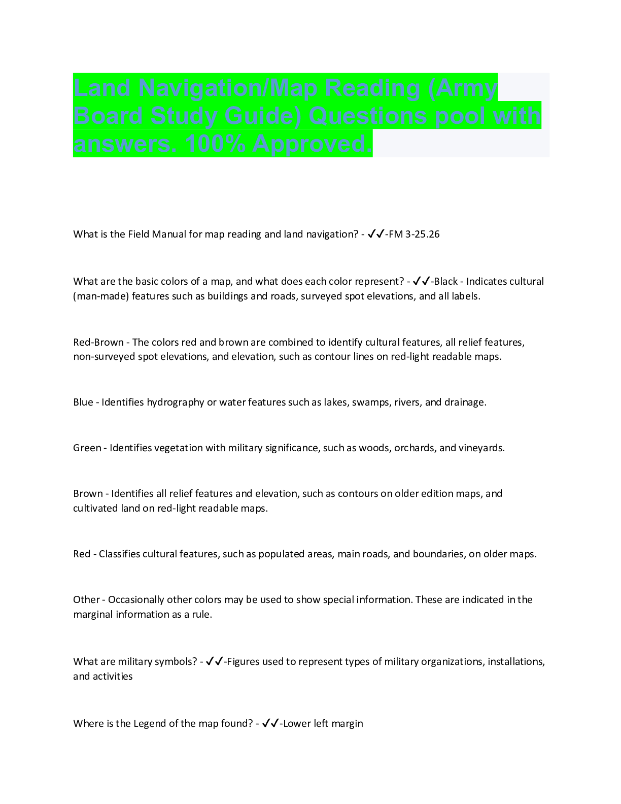 Land Navigation/Map Reading(Army Board Study Guide) - Scholarfriends