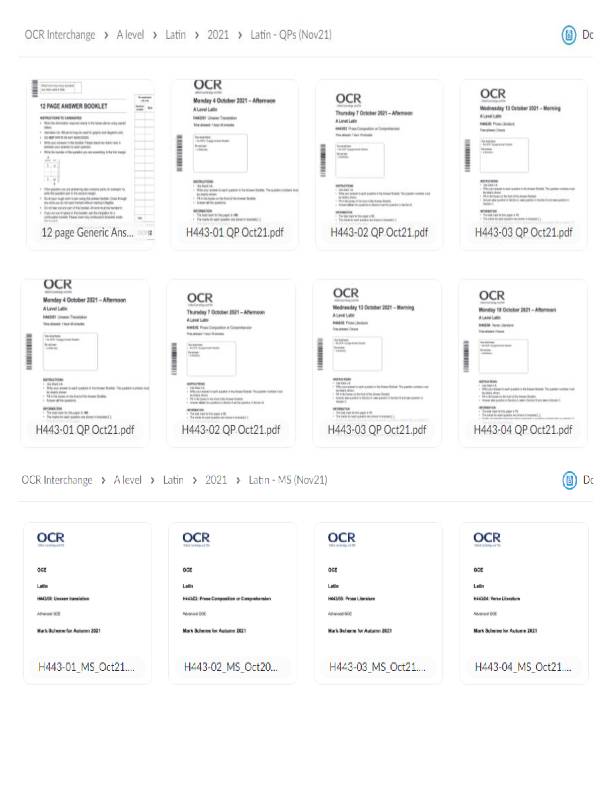 A Level Advanced GCE. LATIN Question Papers and Mark Schemes. October ...