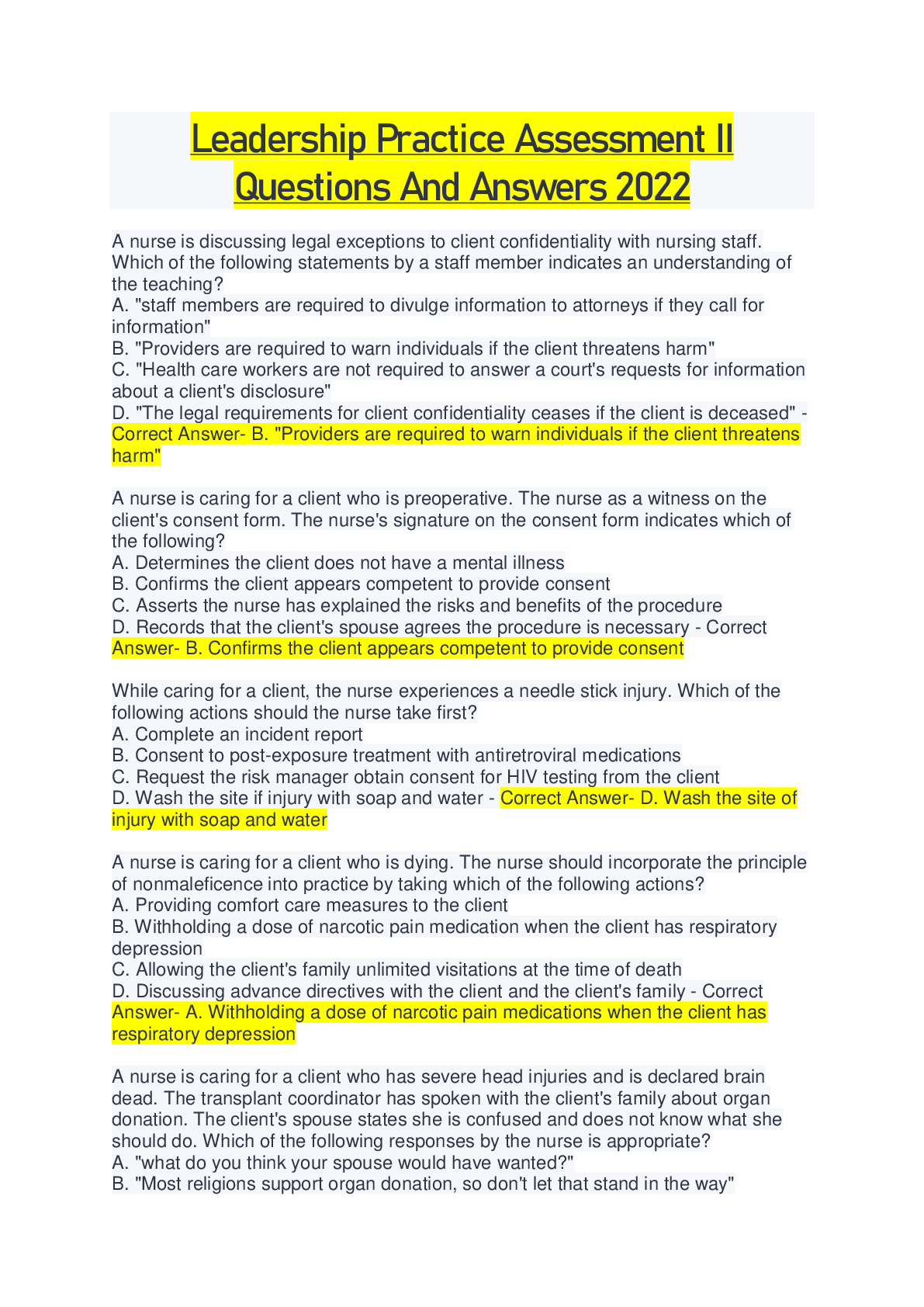 Leadership Practice Assessment II Questions And Answers 2022 ...