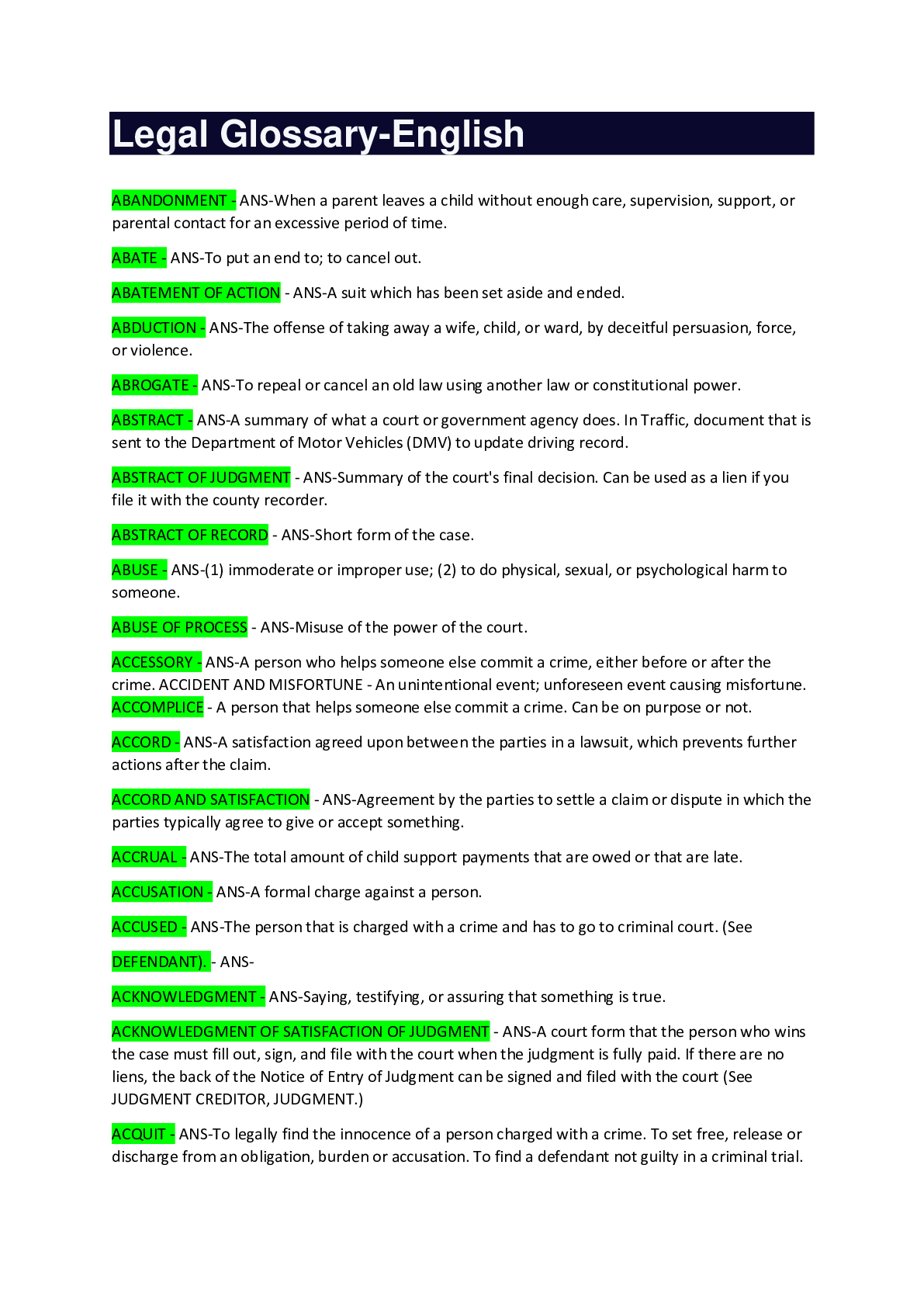 Legal Glossary-English - Scholarfriends