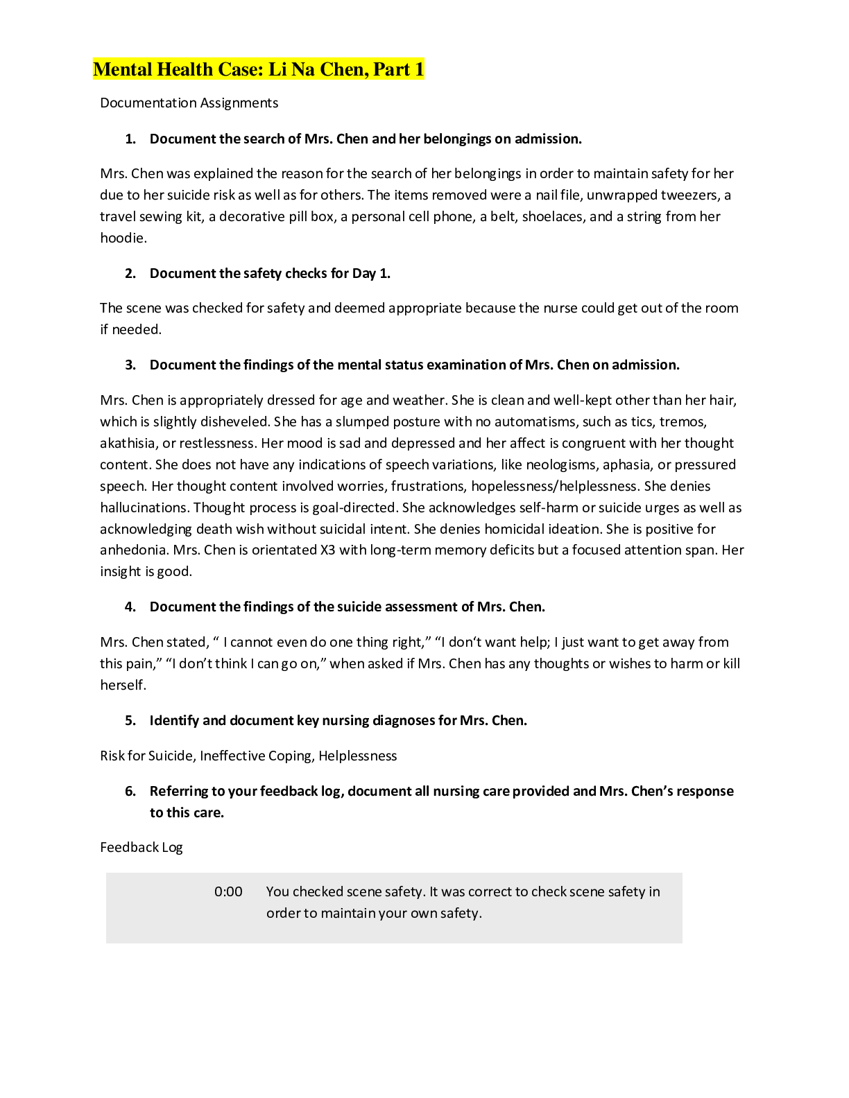 VSIM Li Na Chen / Mental Health Case: Li Na Chen, Part 1 - Document the ...