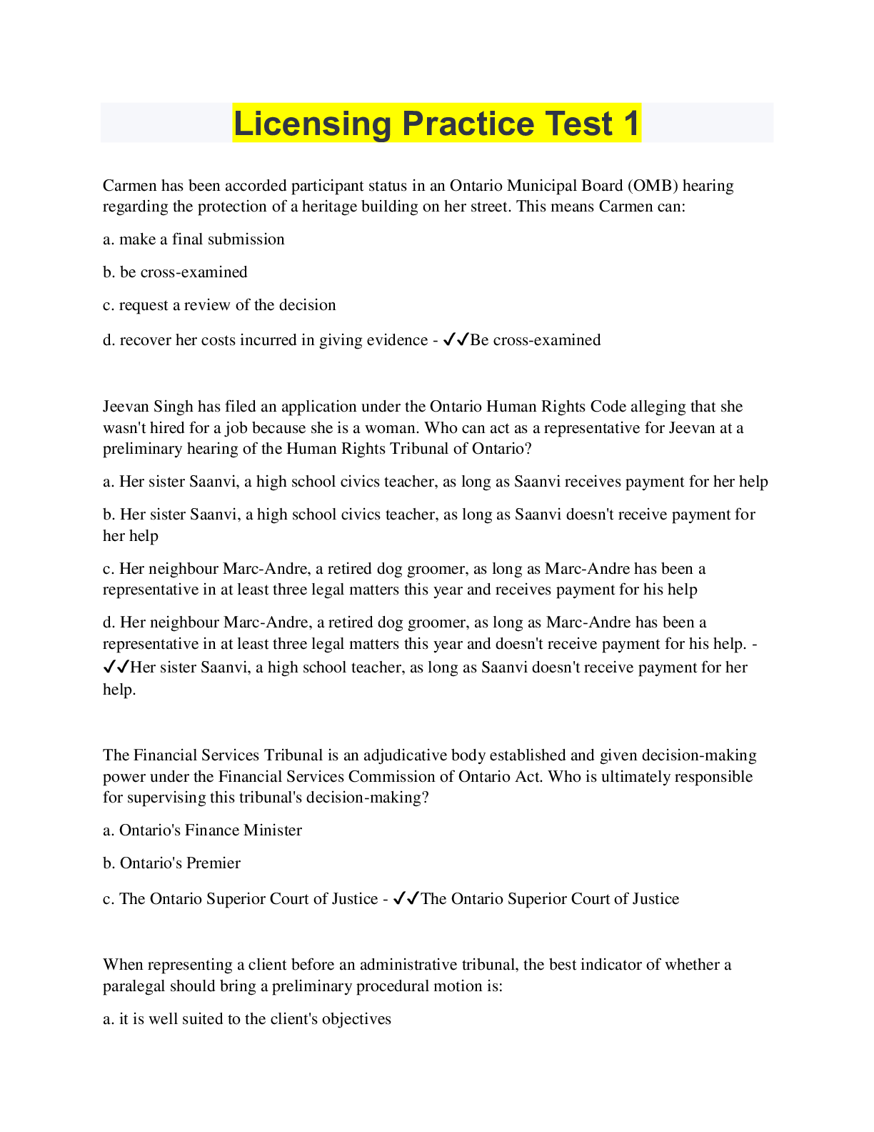 Licensing Practice Test 1 - Scholarfriends