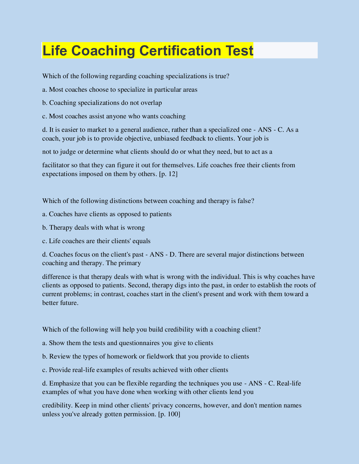 Life Coaching Certification Test - Scholarfriends