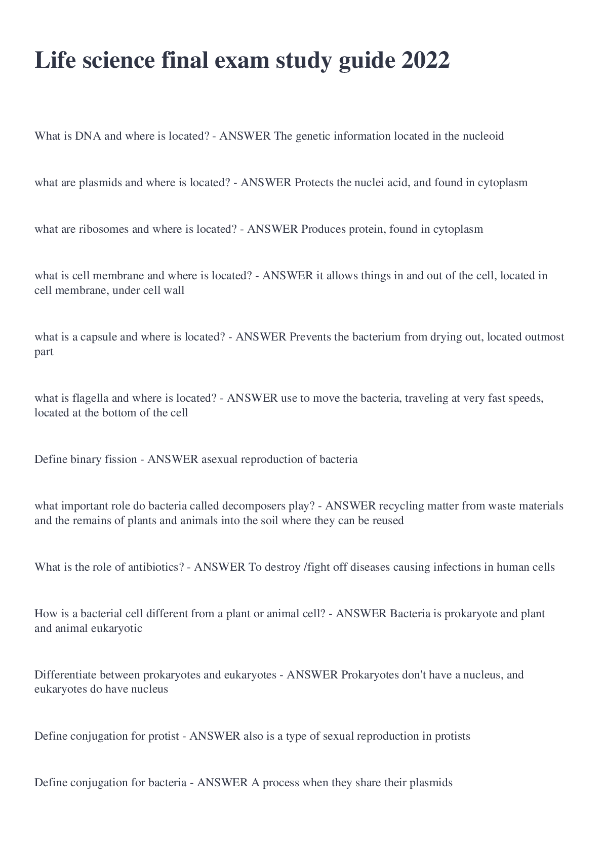 Life science final exam study guide 2022 /2023 with complete solution ...