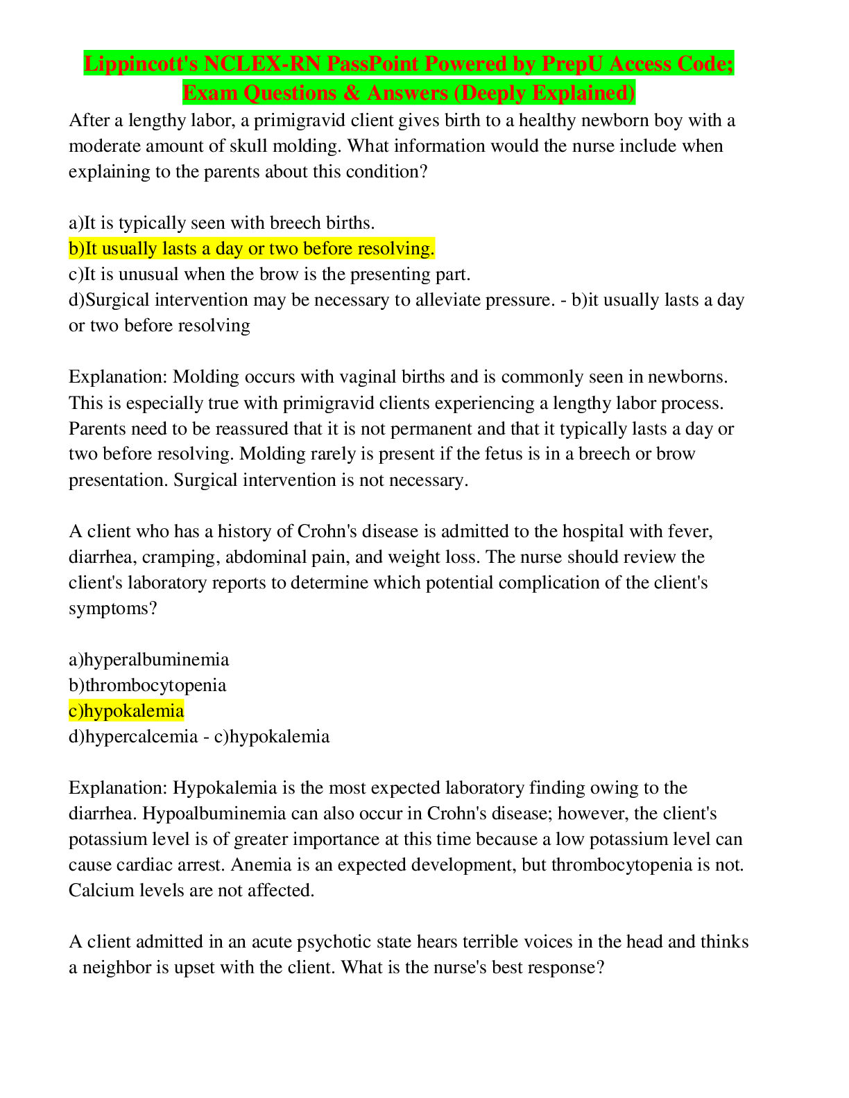 Lippincott's NCLEX-RN PassPoint Powered by PrepU Access Code; Exam ...