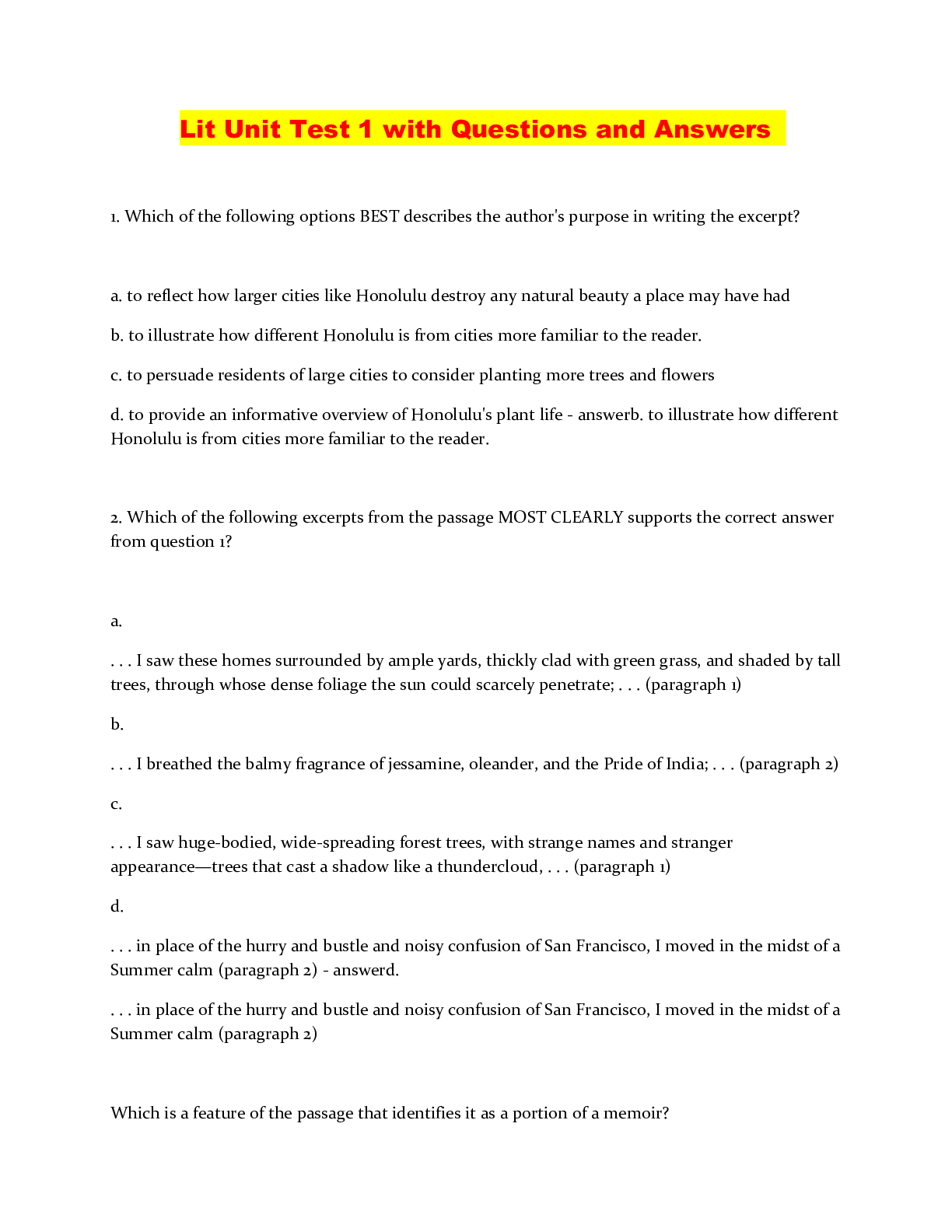 Lit Unit Test 1 with Questions and Answers – Scholarfriends ...