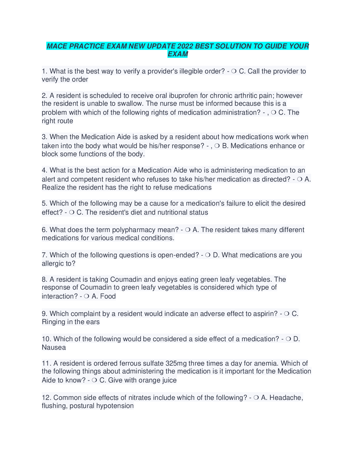 MACE PRACTICE EXAM NEW UPDATE 2022 BEST SOLUTION TO GUIDE YOUR EXAM ...