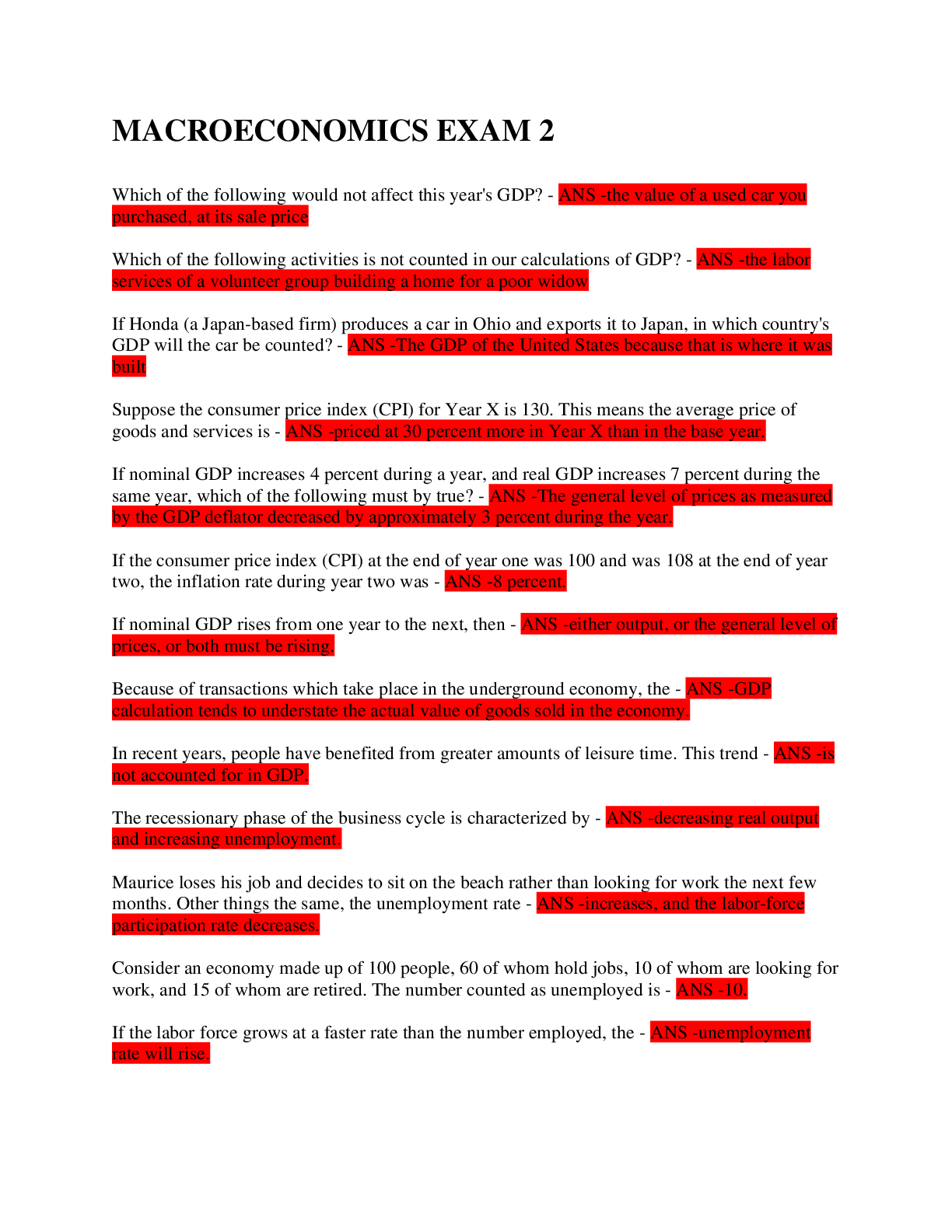 MACROECONOMICS EXAM 2/100% ACCURATE - Scholarfriends