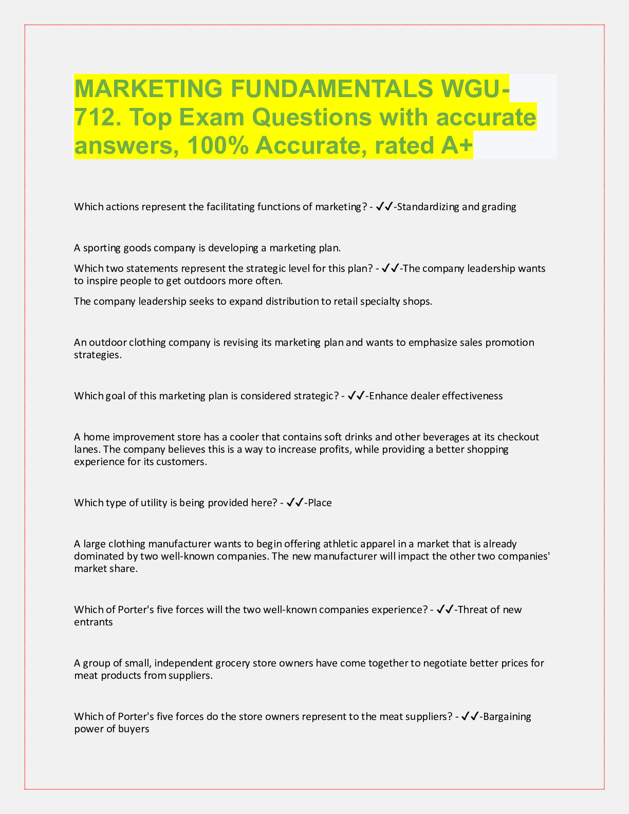 MARKETING FUNDAMENTALS WGU 712. Top Exam Questions with accurate ...