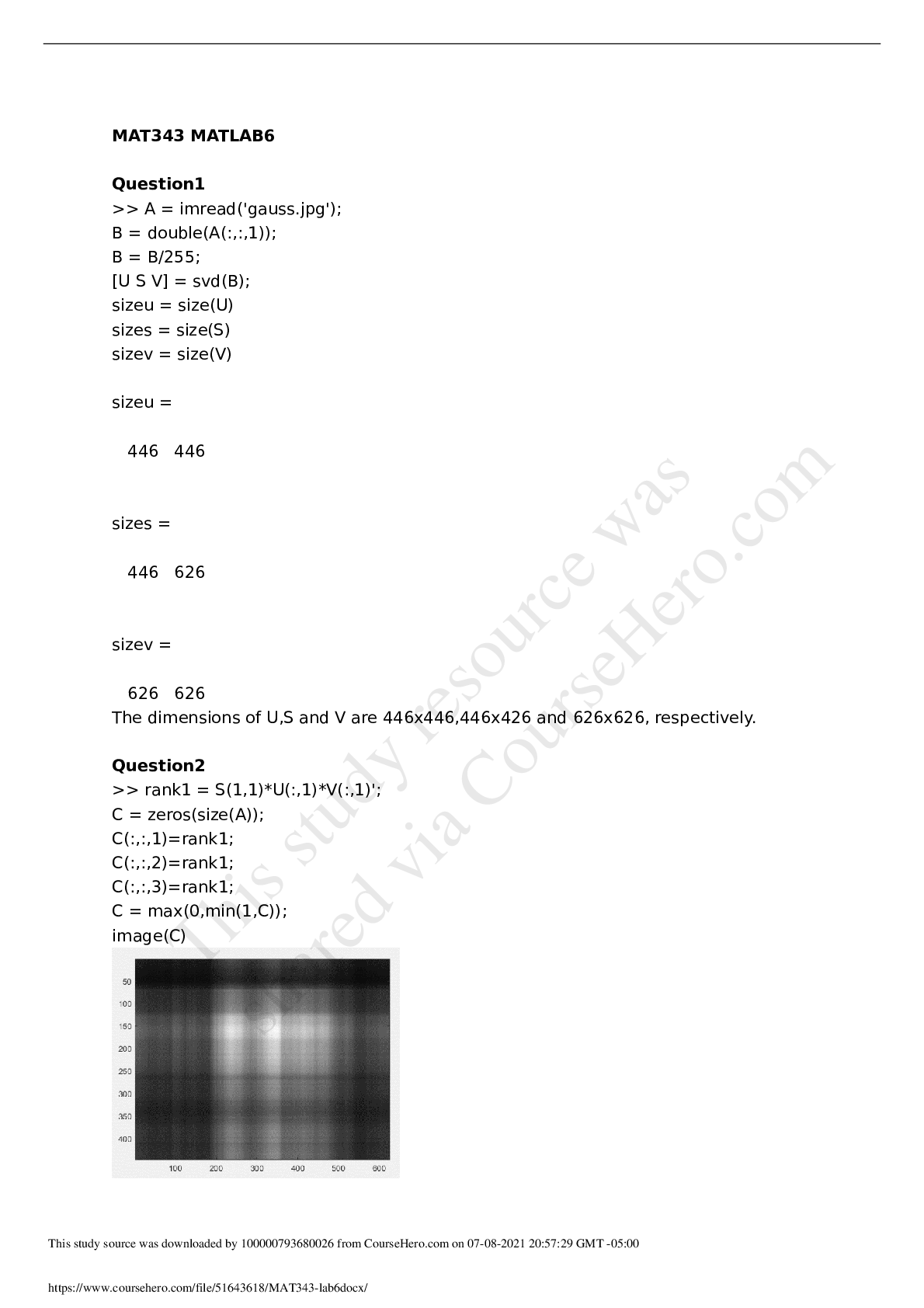 Arizona State University MAT 343 lab6 MATLAB - Scholarfriends