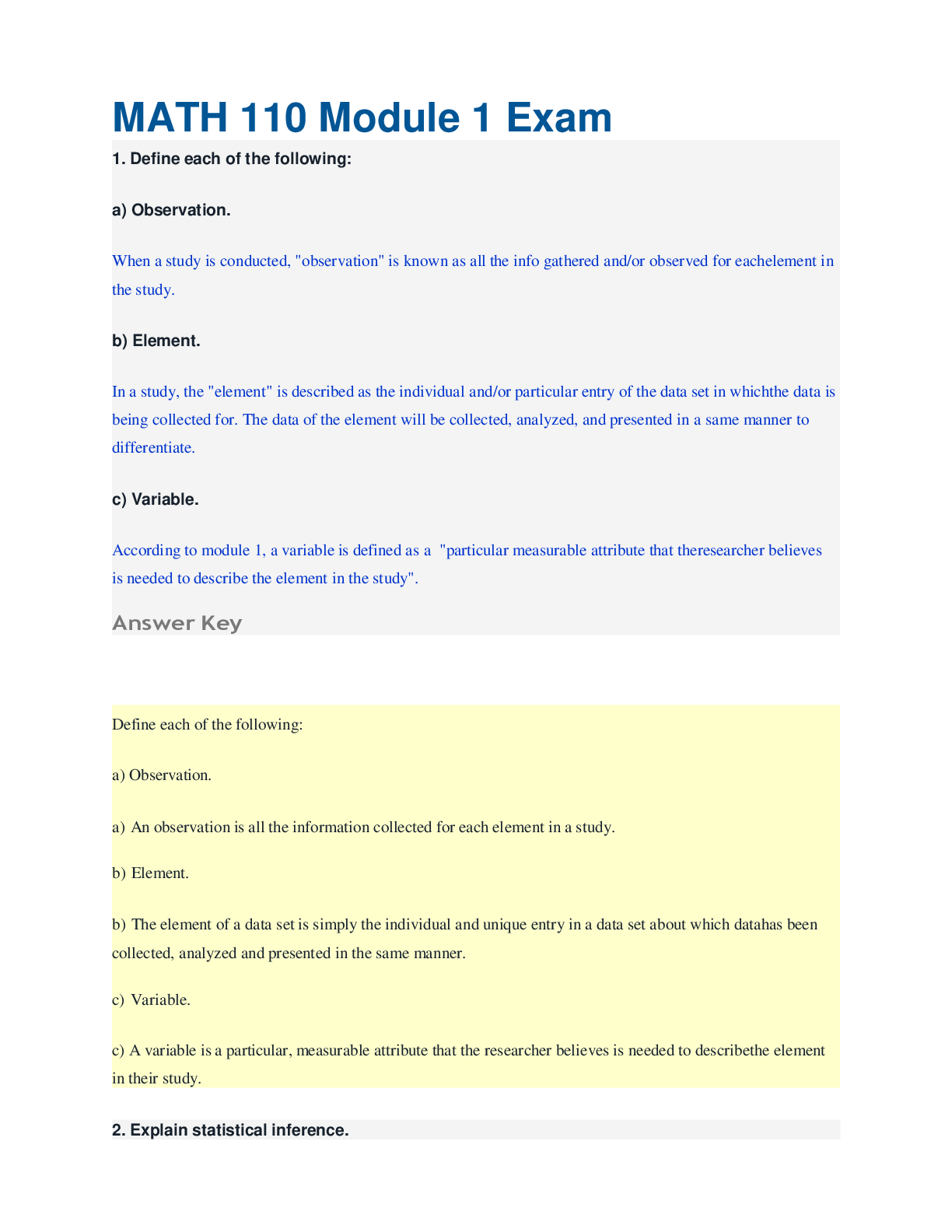 MATH 110 Module 1-10 Exams and FINAL EXAM BUNDLE 2021- Portage Learning ...