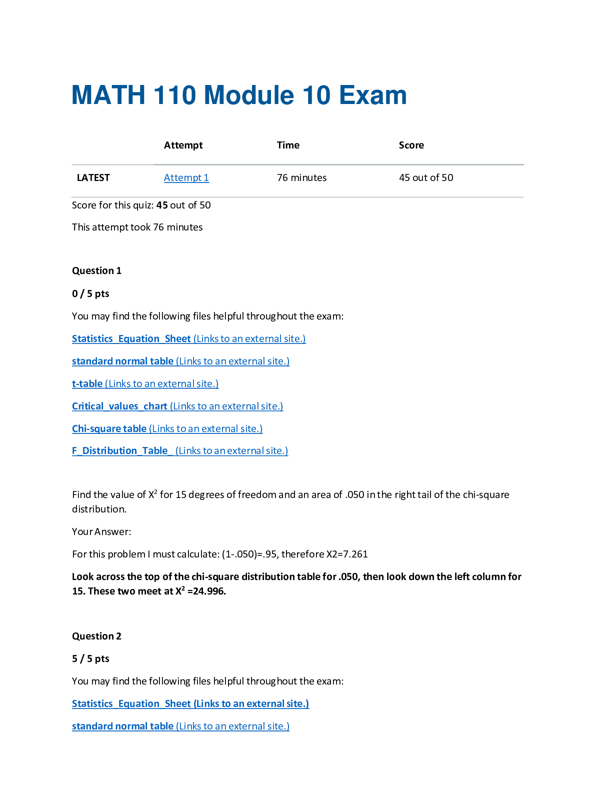 MATH 110 Module 10 Exam Questions and Answers- Portage Learning ...