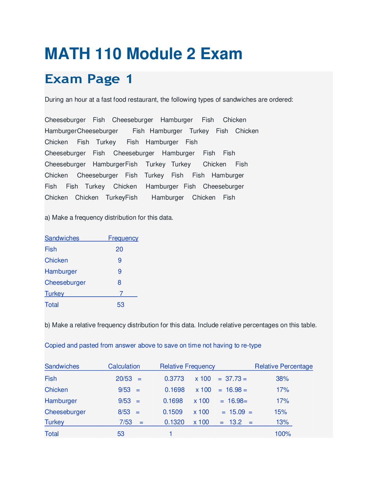 MATH 110 Module 2 Exam Questions and Answers- Portage Learning ...