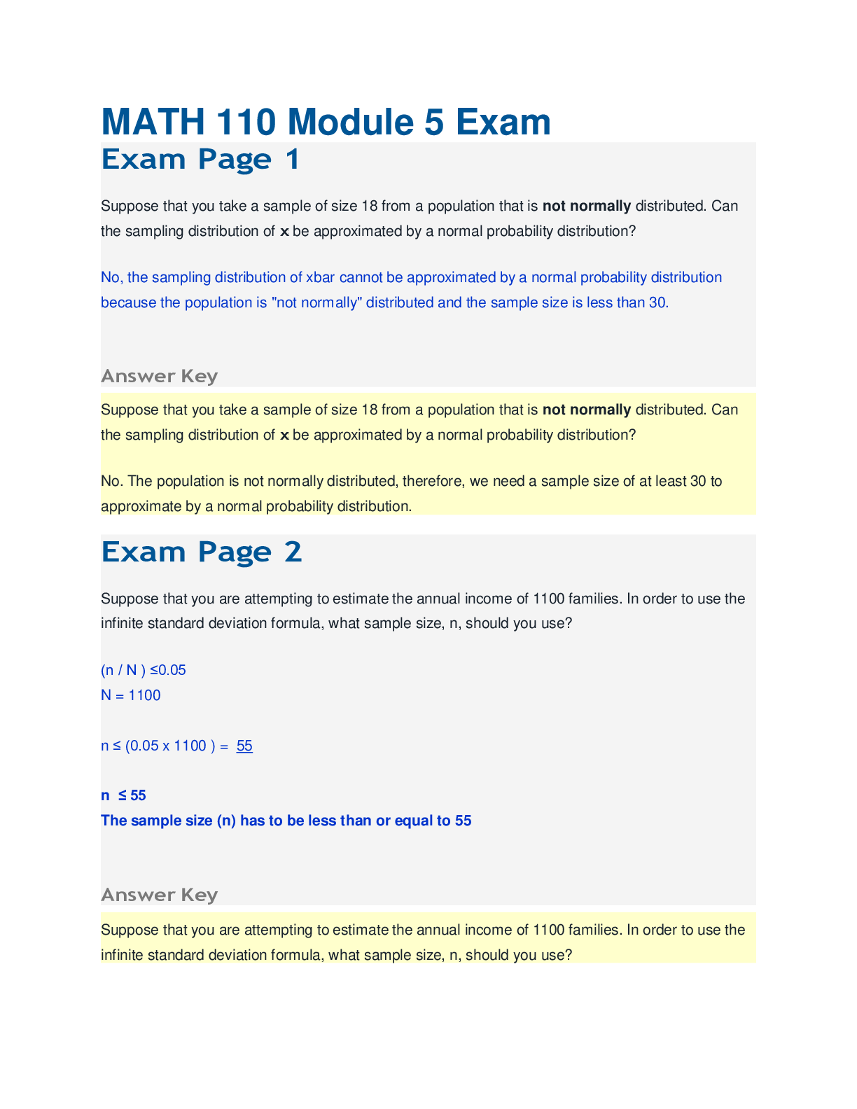 MATH 110 Module 5 Exam Questions and Answers- Portage Learning ...