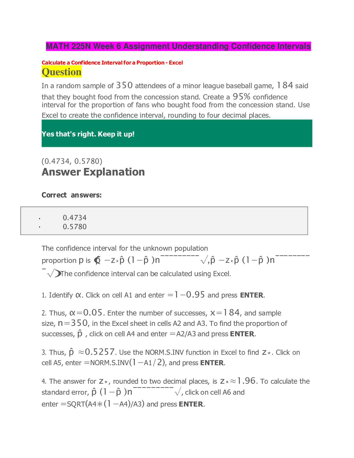 MATH 225N Week 6 Assignment Understanding Confidence Intervals ...