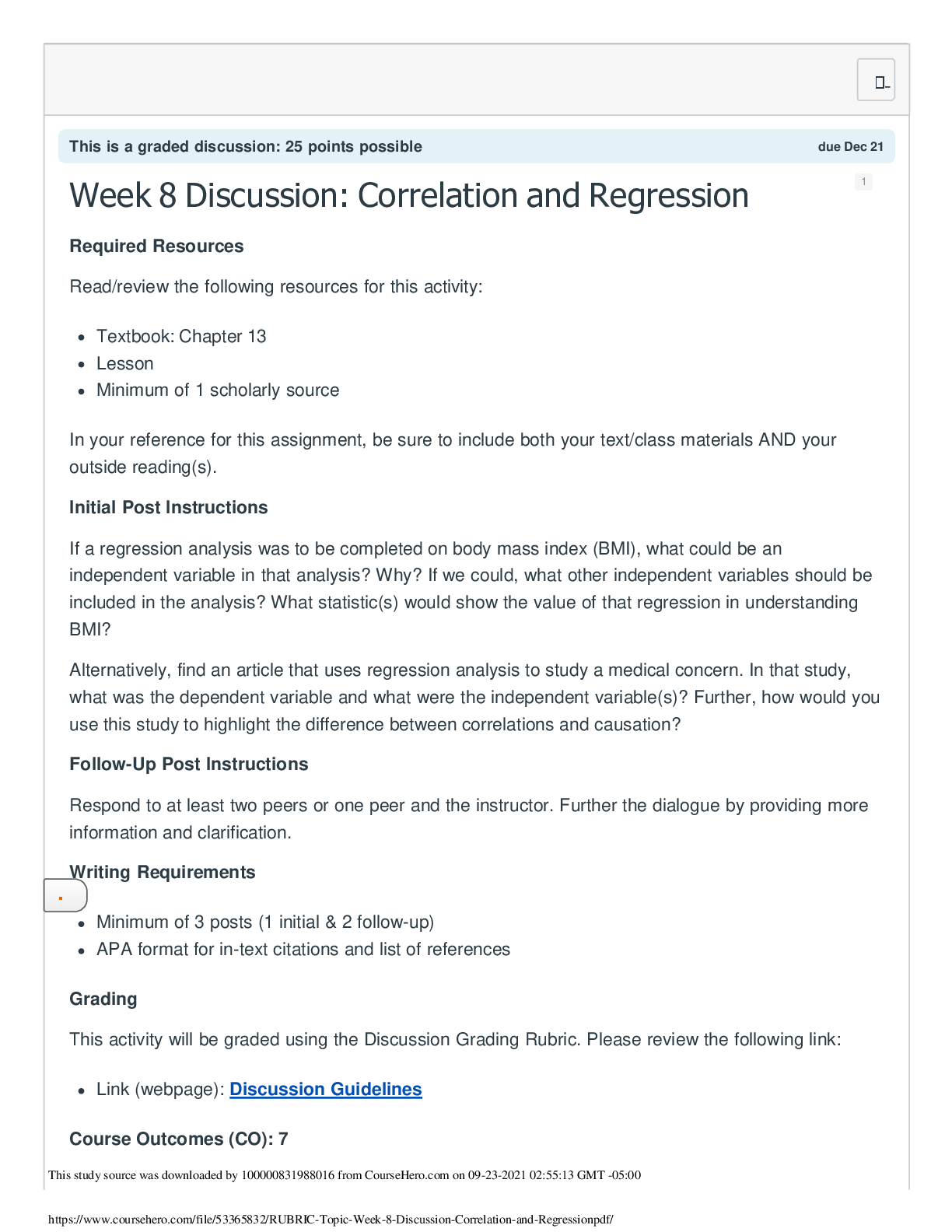 MATH 225N Week 8 DiscussionMATH225N Week 8 Discussion Correlation and ...