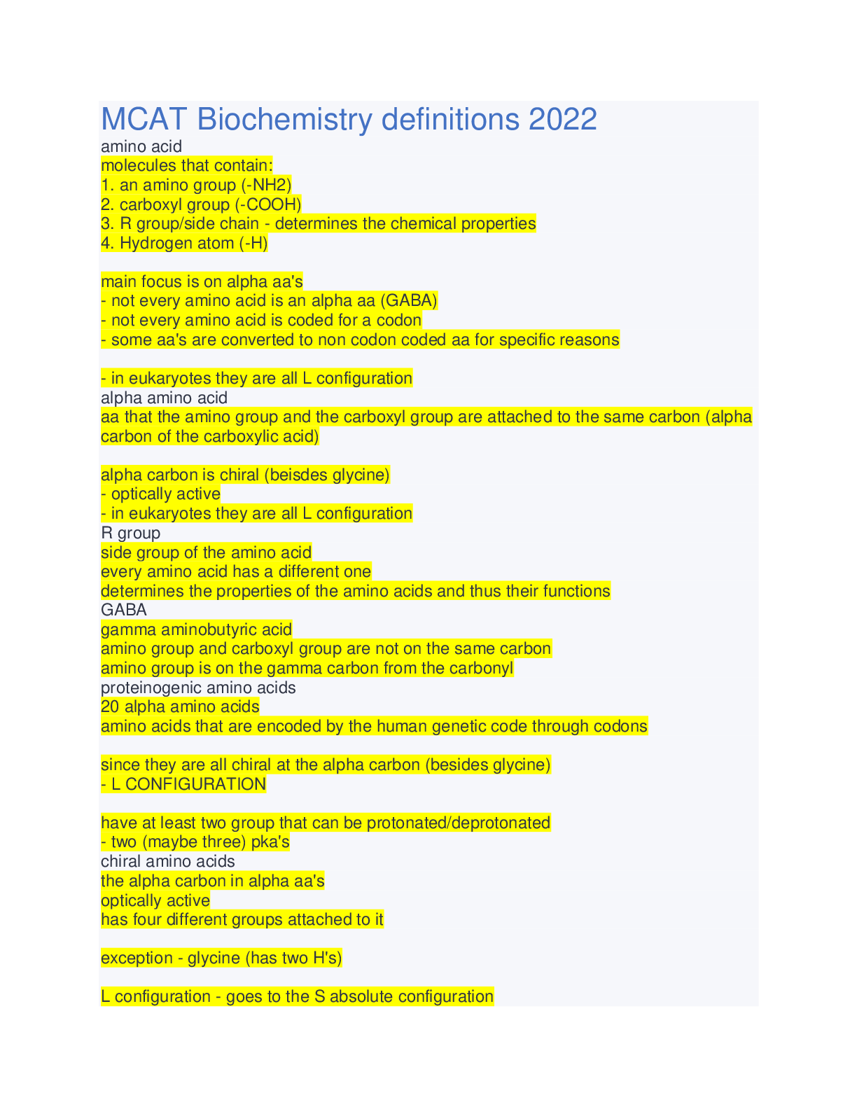 MCAT Biochemistry Definitions and words 2022 - Scholarfriends