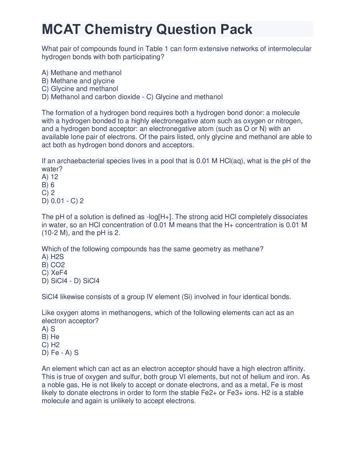 MCAT Chemistry Question Pack - Scholarfriends