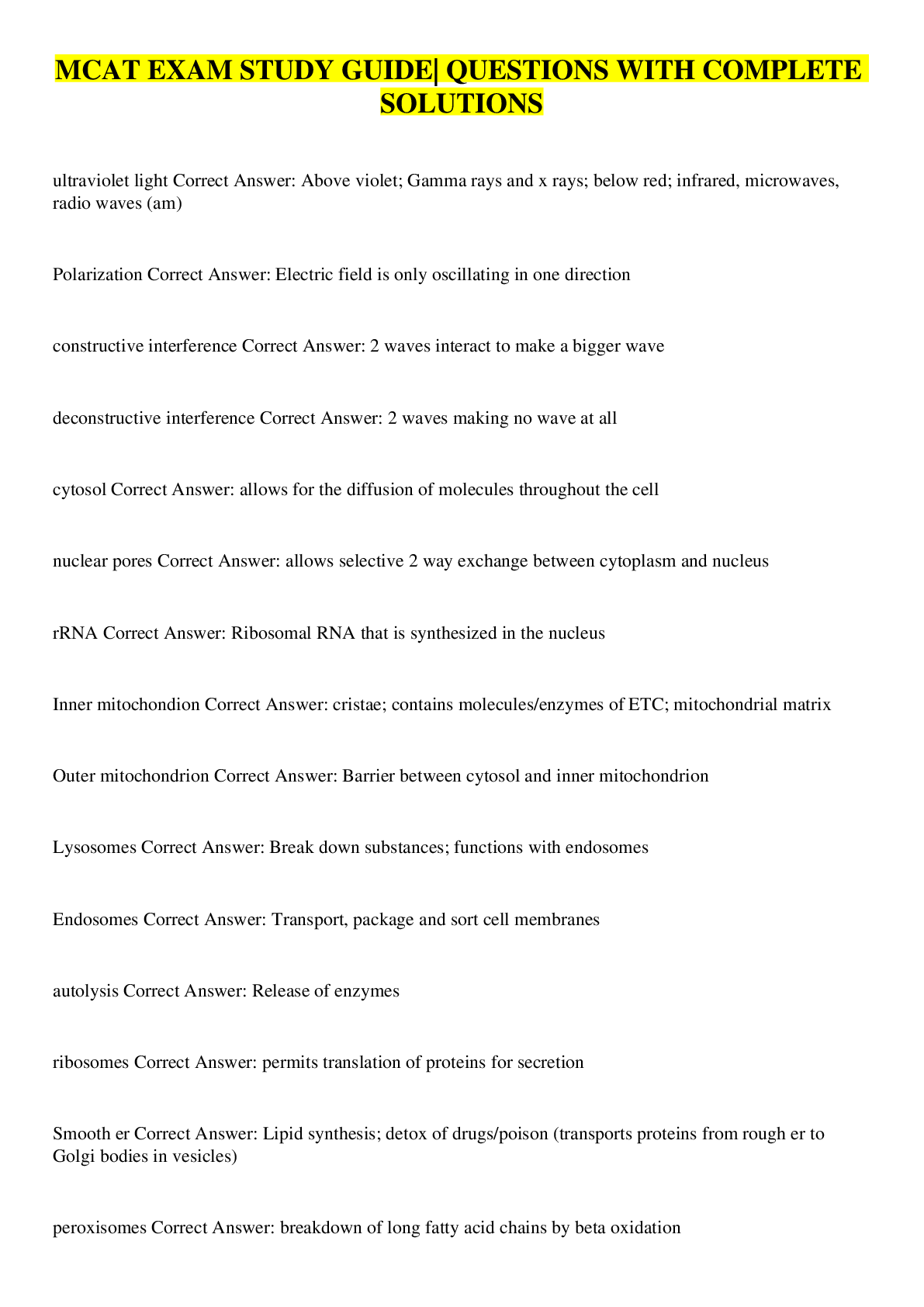 MCAT EXAM STUDY GUIDE| QUESTIONS WITH COMPLETE SOLUTIONS - Scholarfriends